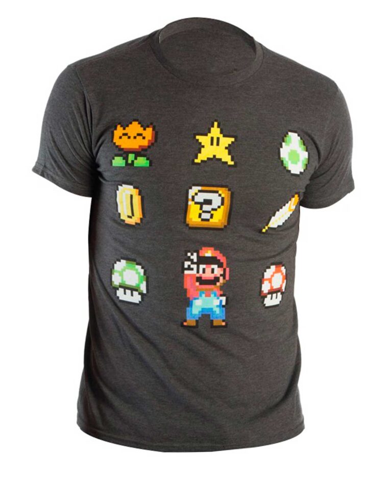 PLAYERA SUPER MARIO ITEMS GRIS GRANDE – Gameplanet