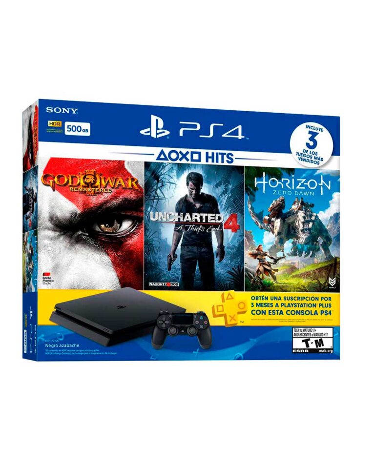 CONSOLA PLAYSTATION 4 SLIM NEGRO 500GB HITS BUNDLE 2 – Gameplanet