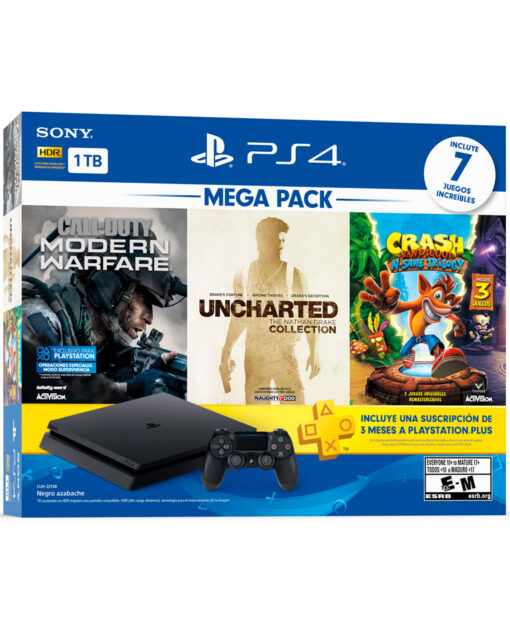 CONSOLA PLAYSTATION 4 SLIM NEGRO 1TB MEGAPACK 7 – Gameplanet