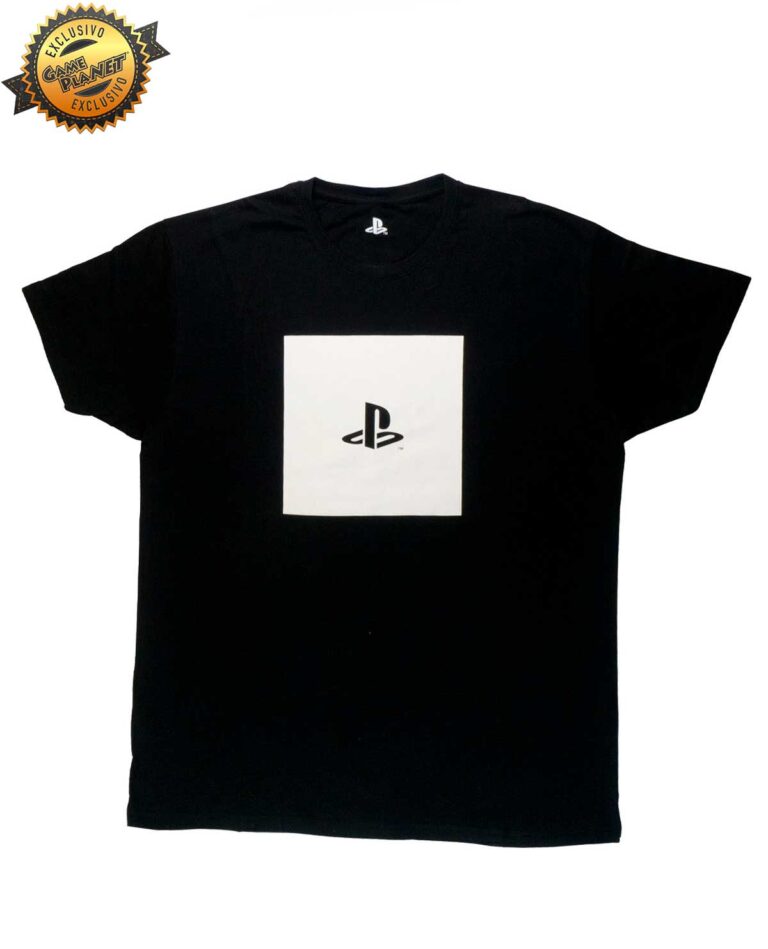 PLAYERA PLAYSTATION NEGRA LOGO CON CUADRO BLANCO GRANDE – Gameplanet